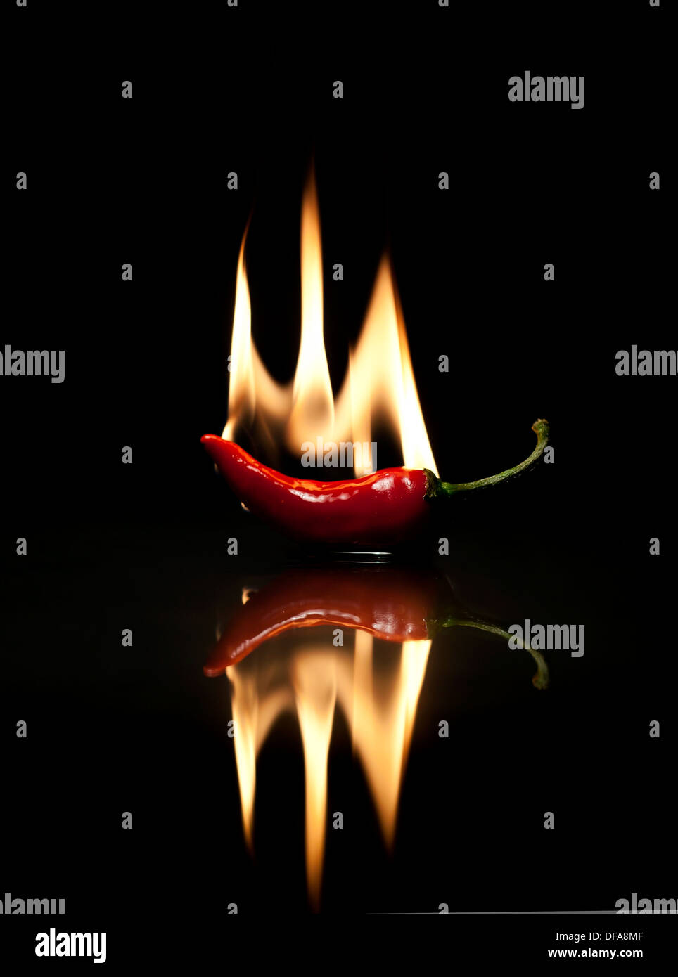 Flaming Hot Pepper on a black background Stock Photo - Alamy