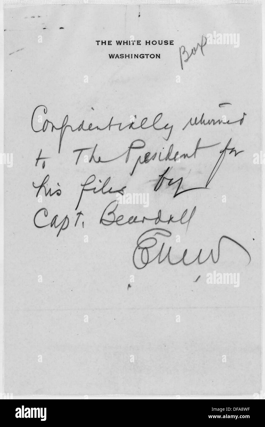 A letter from Watson to President Franklin D. Roosevelt, reflecting the ...