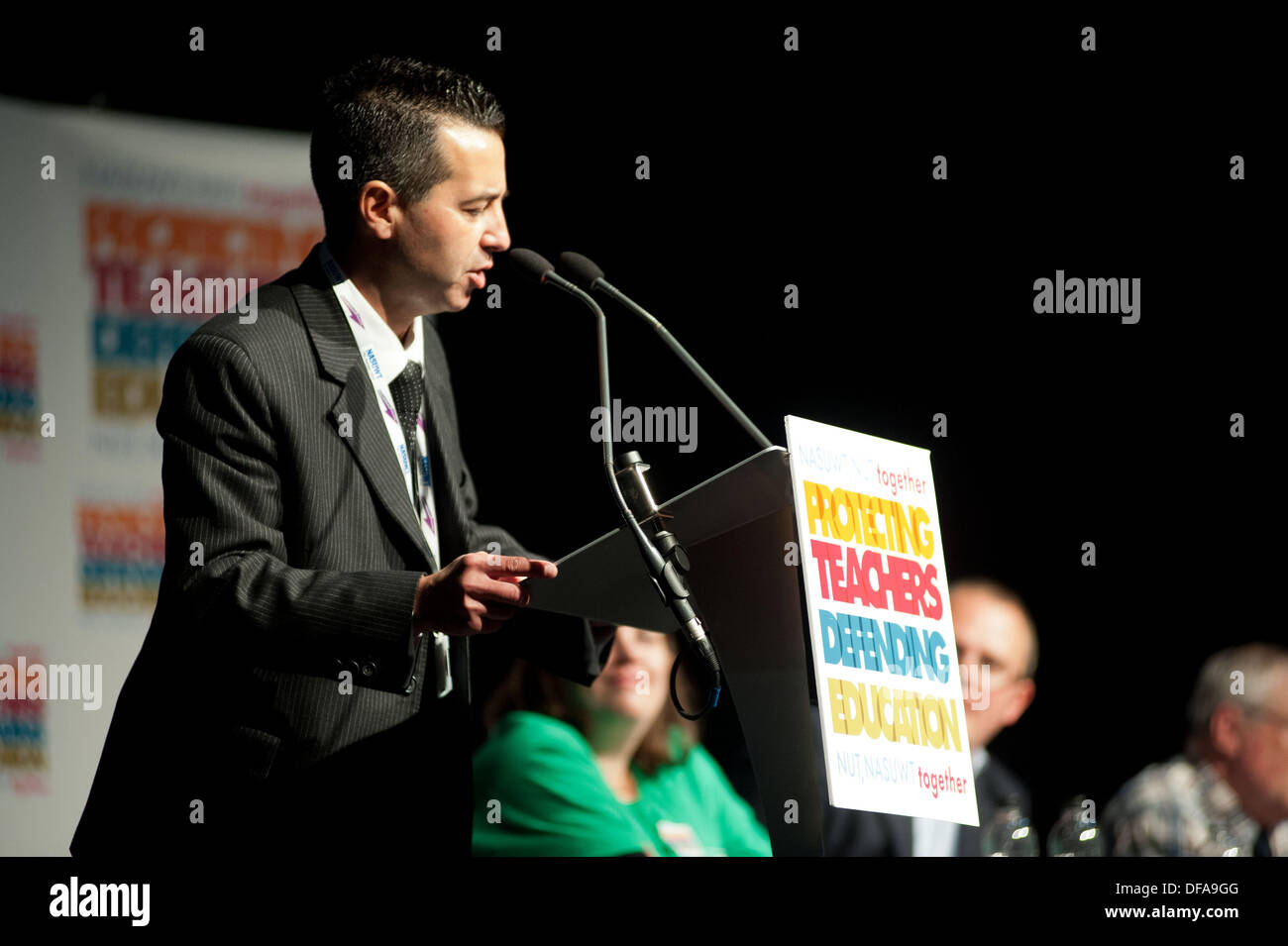 Robert Kapadia a Teacher and member of the NASUWT speaking at the rally ...