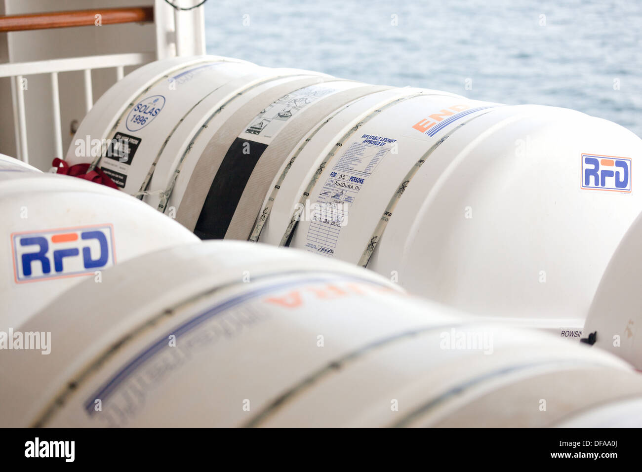 Inflatable liferafts ready for immediate launching.. P&O Liner Aurora ...