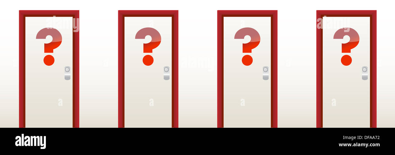 closed doors with a question mark in front Stock Photo - Alamy