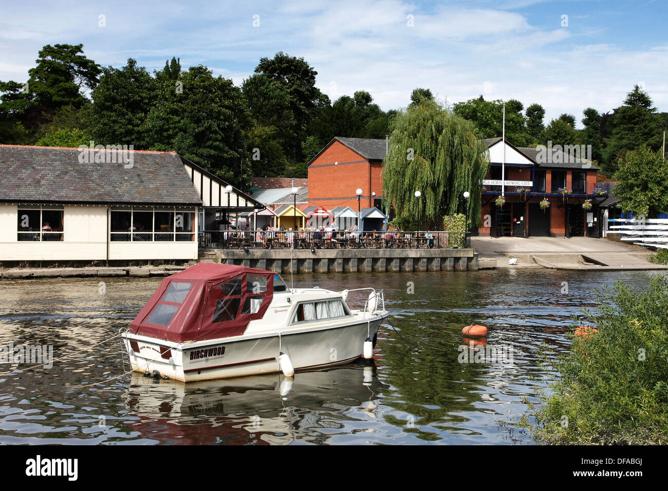 A small cabin cruiser moored on the River Dee at Chester Stock Photo ...