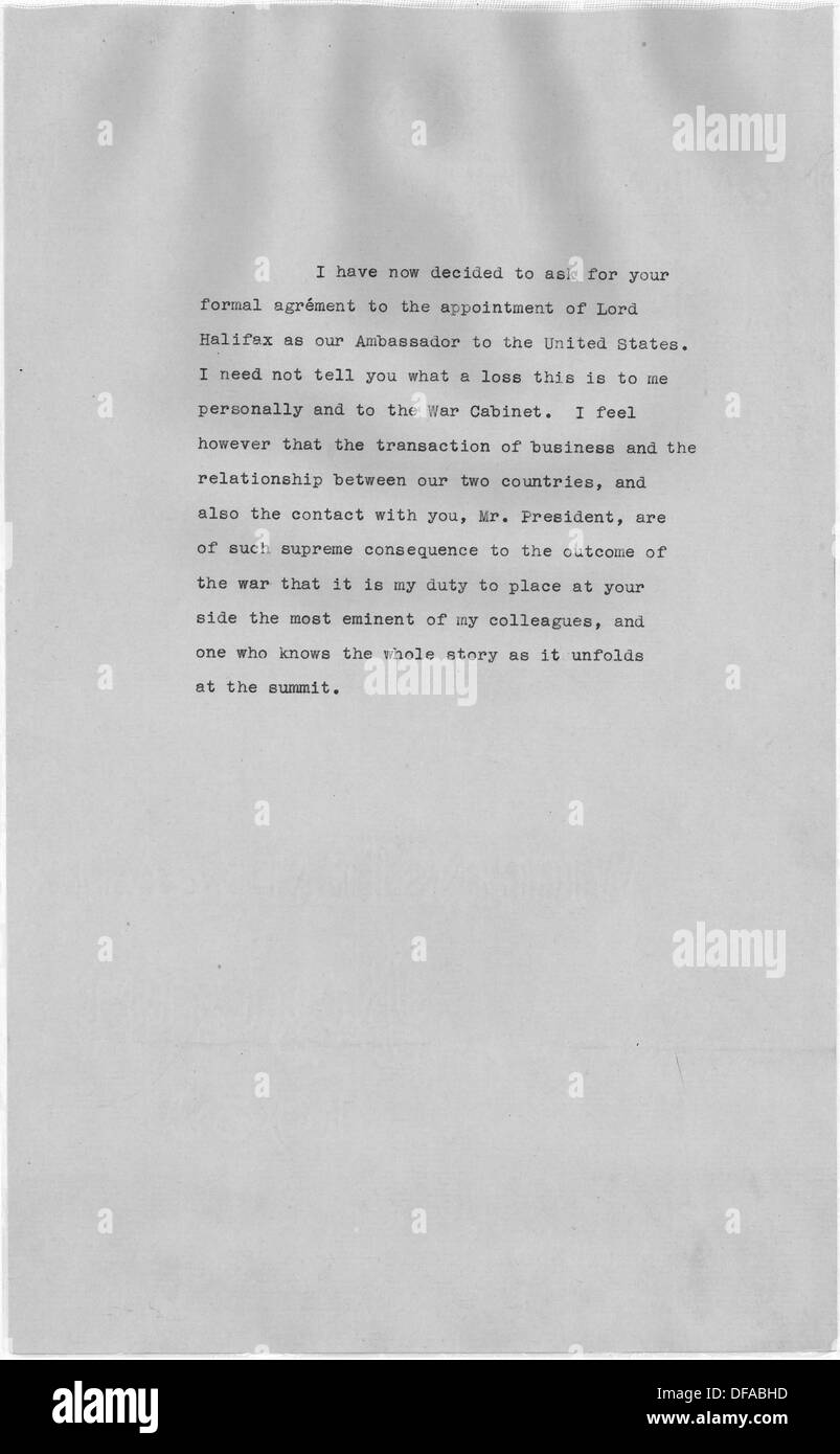A letter from Winston Churchill to Franklin D. Roosevelt in 1948 ...