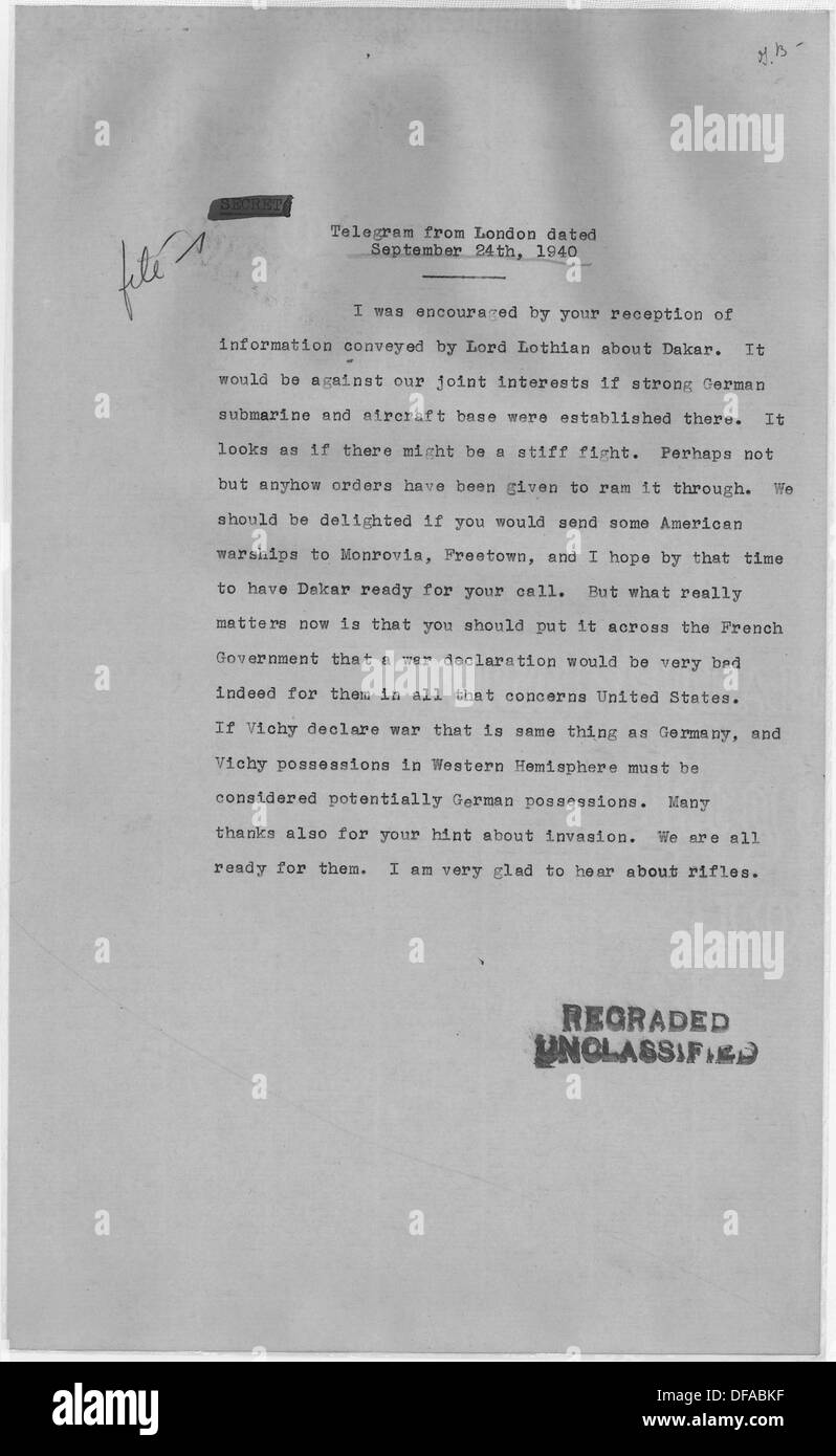 A letter written by Winston Churchill to Franklin D. Roosevelt ...