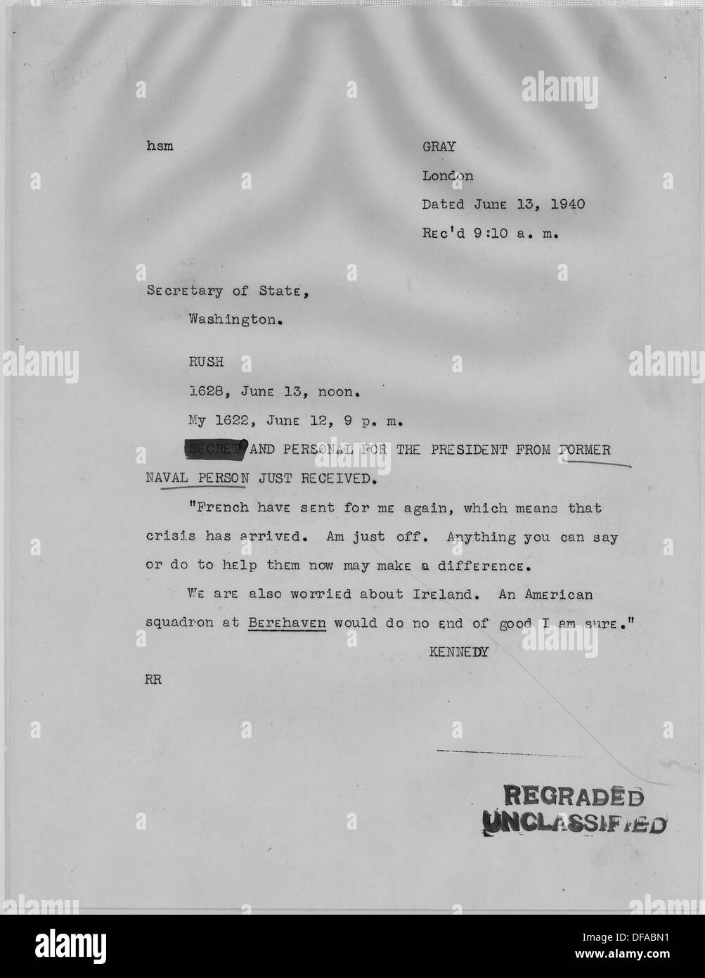 A letter from Winston Churchill to Franklin D. Roosevelt, marking an ...