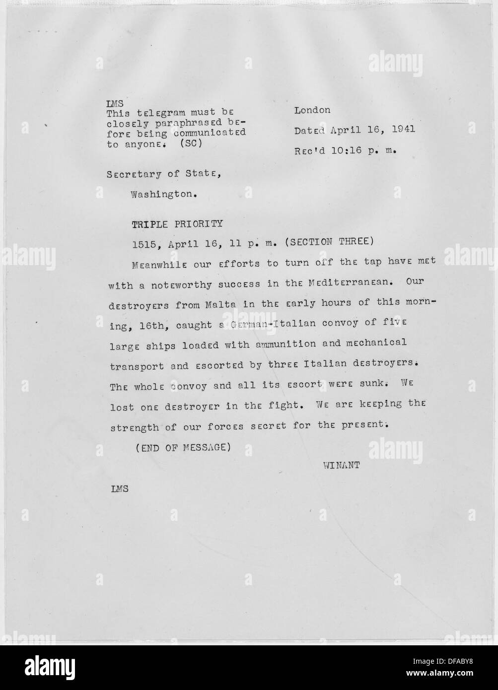 This document, dated 1949, shows communication from Winston Churchill ...