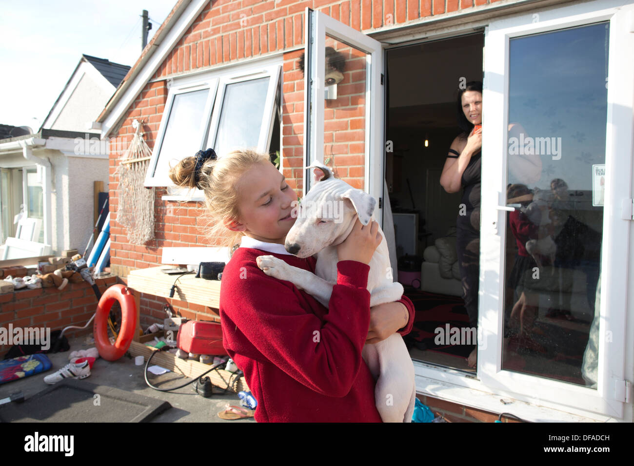 Mum and daughter outside their bungalow in Jaywick, Brooklands Estate ...