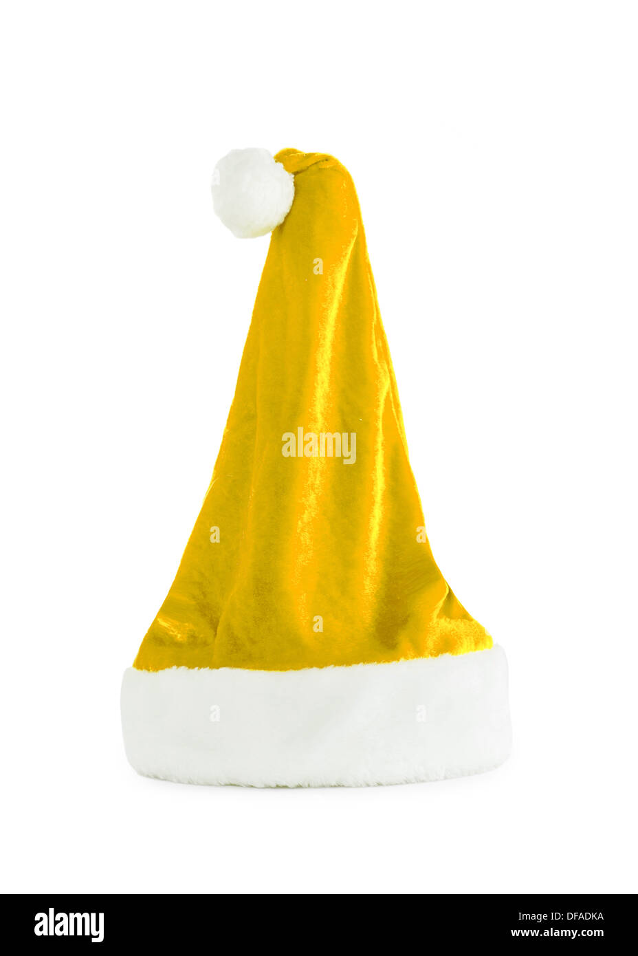 Yellow santa claus hat closeup on white background Stock Photo - Alamy