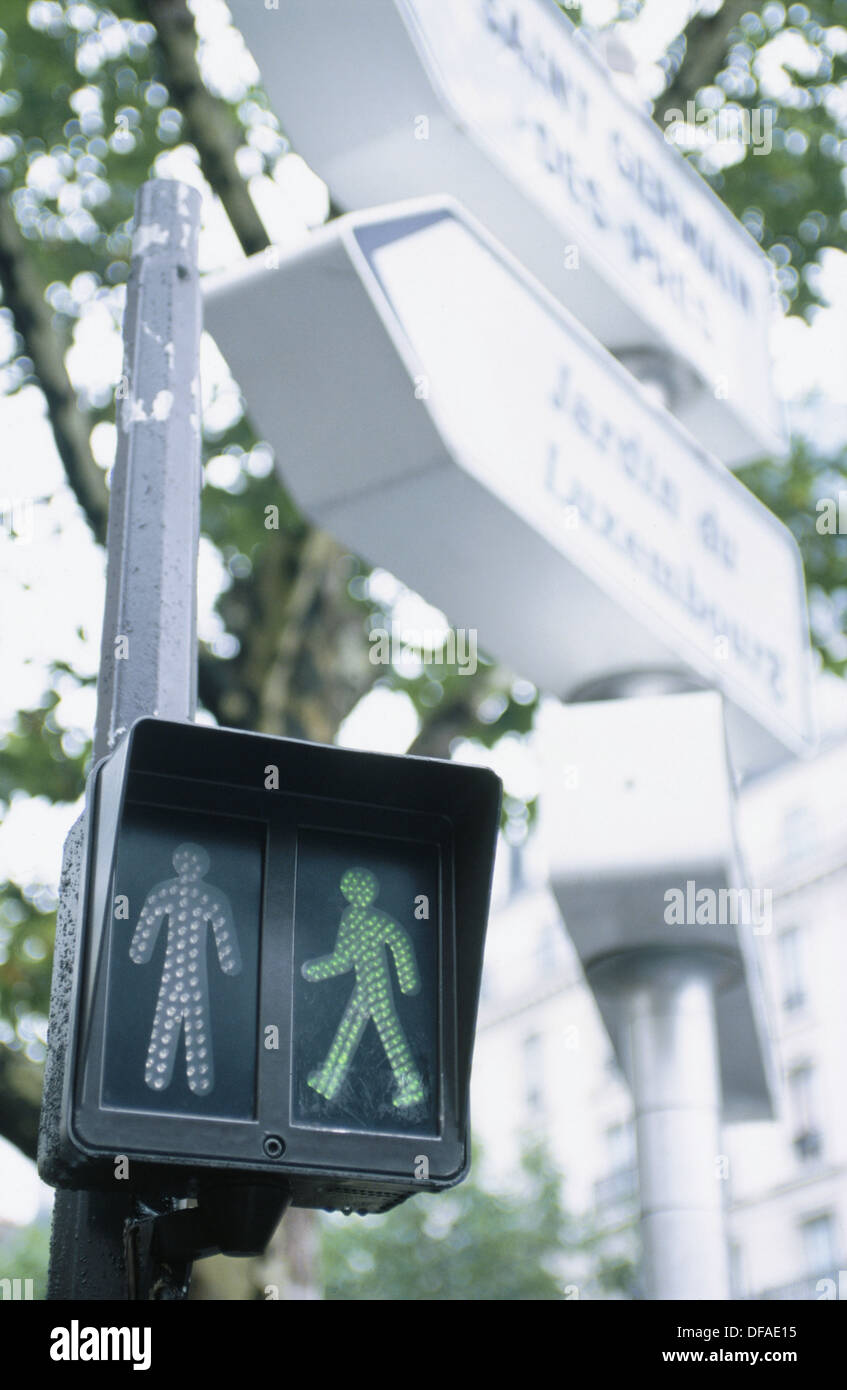 Green traffic light at pedestrian crossing. Paris. France Stock Photo ...