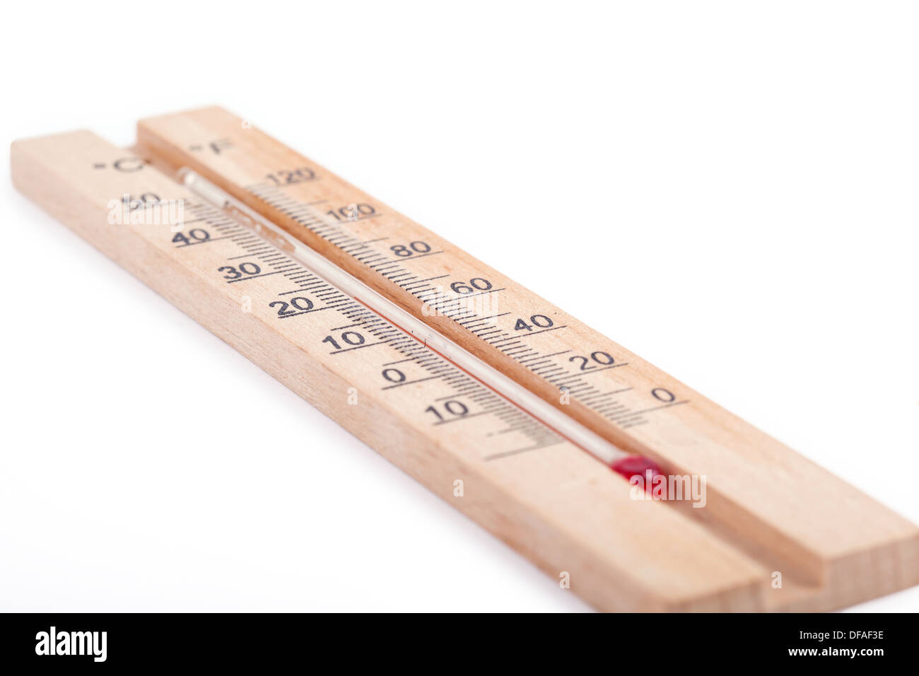 Atmospheric wooden thermometer closeup on white background Stock Photo ...