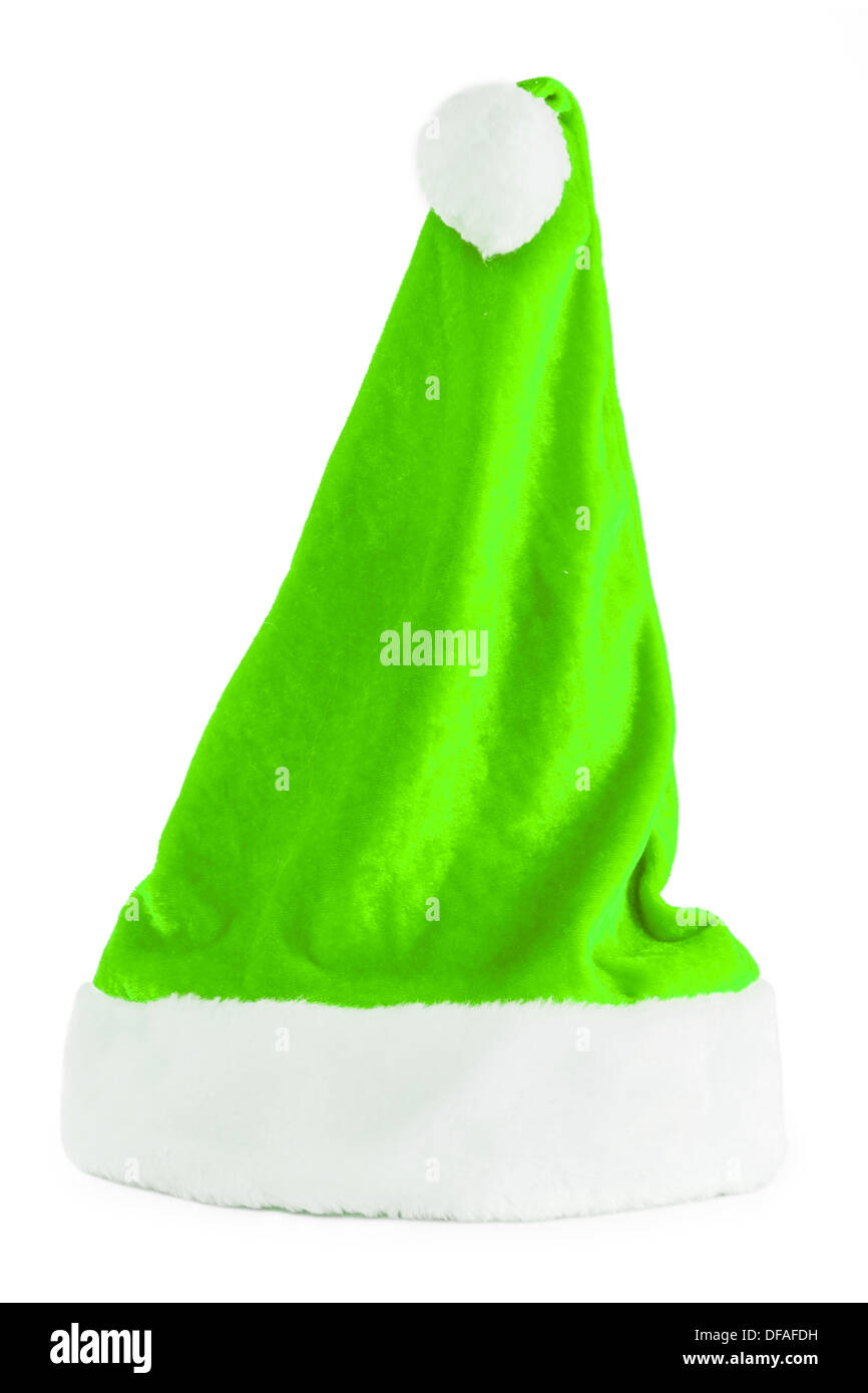 Green santa claus hat closeup on white background Stock Photo - Alamy