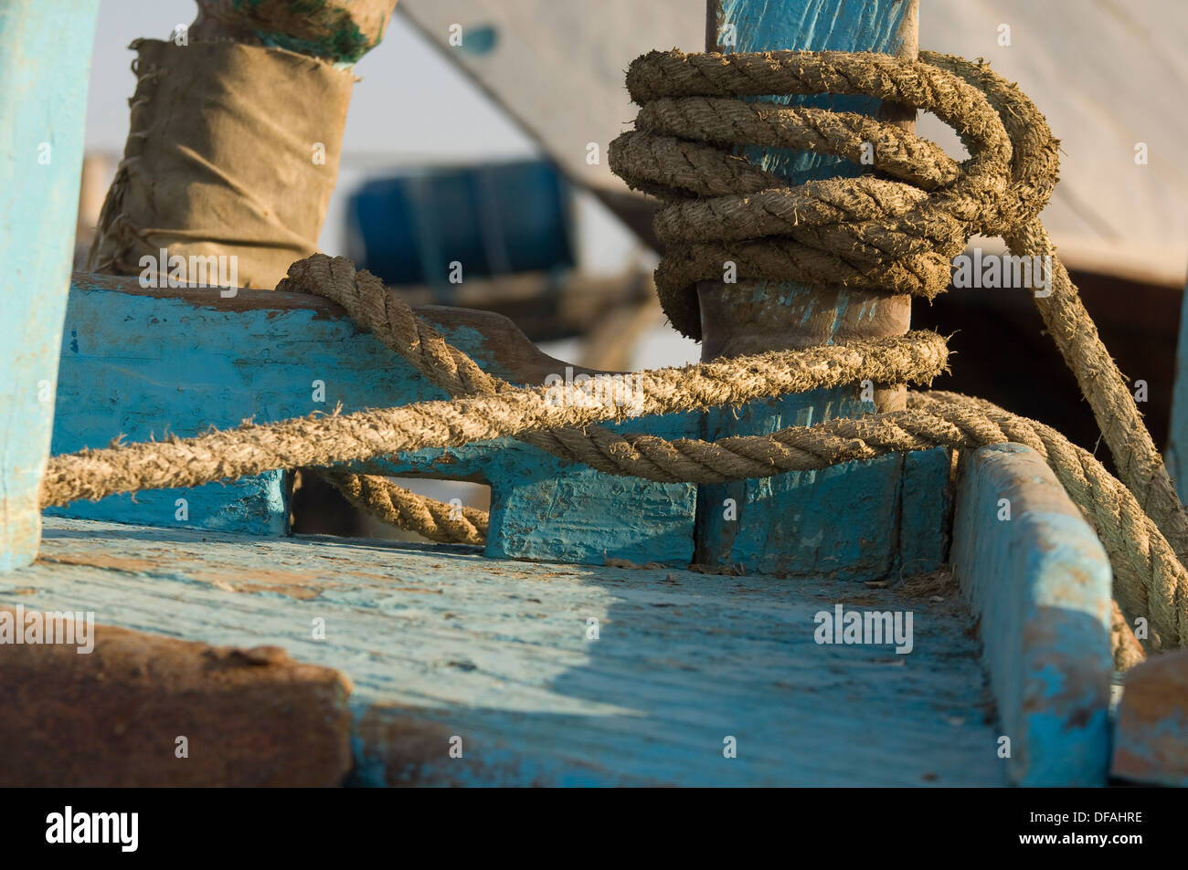 Mooring rope on an ancient Iranian Cargo boat in Dubai Creek Stock ...