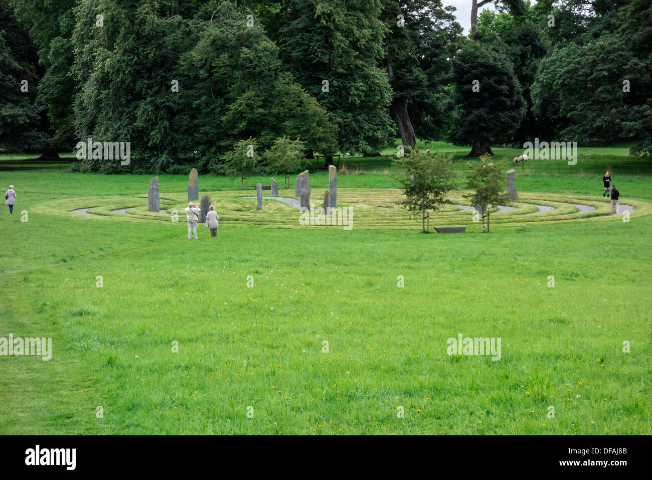 The meadow and labyrinth at Holker Hall Stock Photo - Alamy