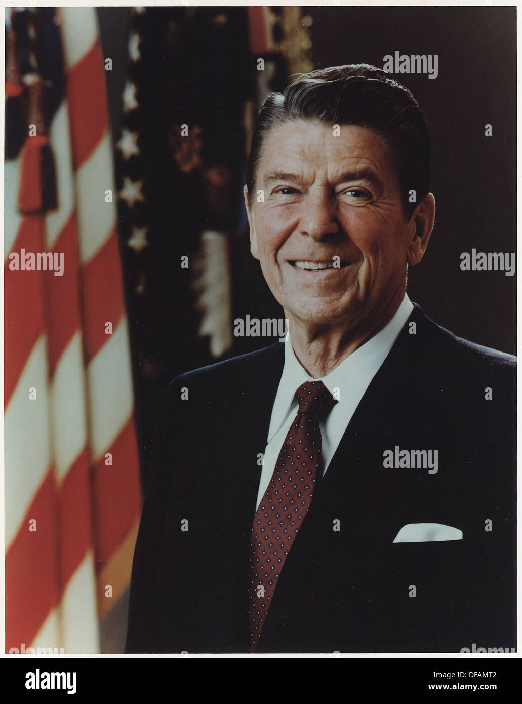 The 1981 official portrait of President Ronald Reagan, showcasing a ...