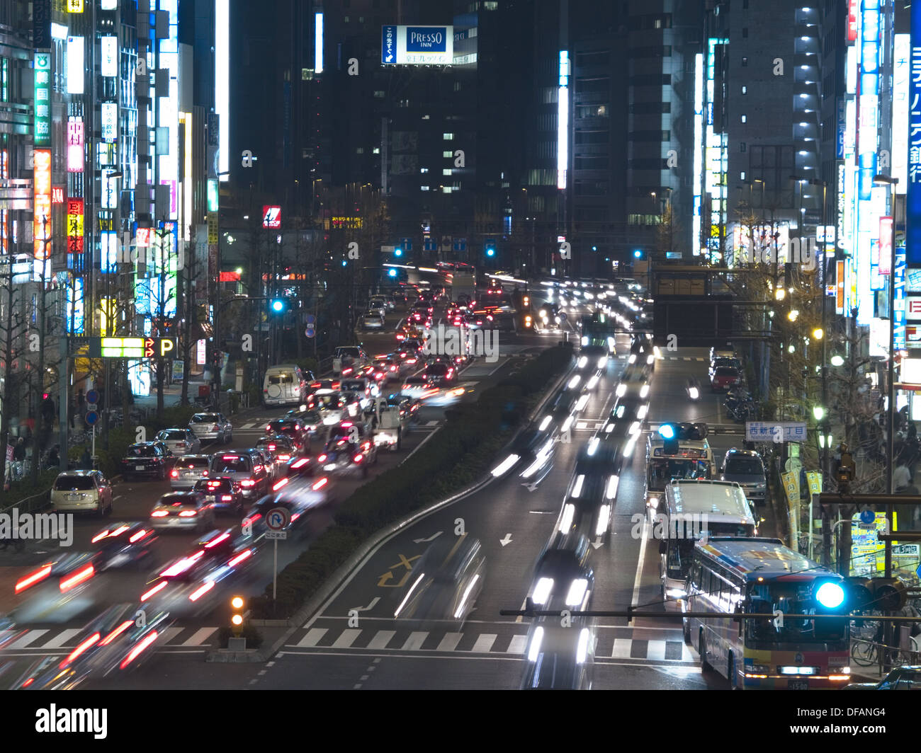 Neon lights, advertising and street lights in heart of Tokyo, Japan ...