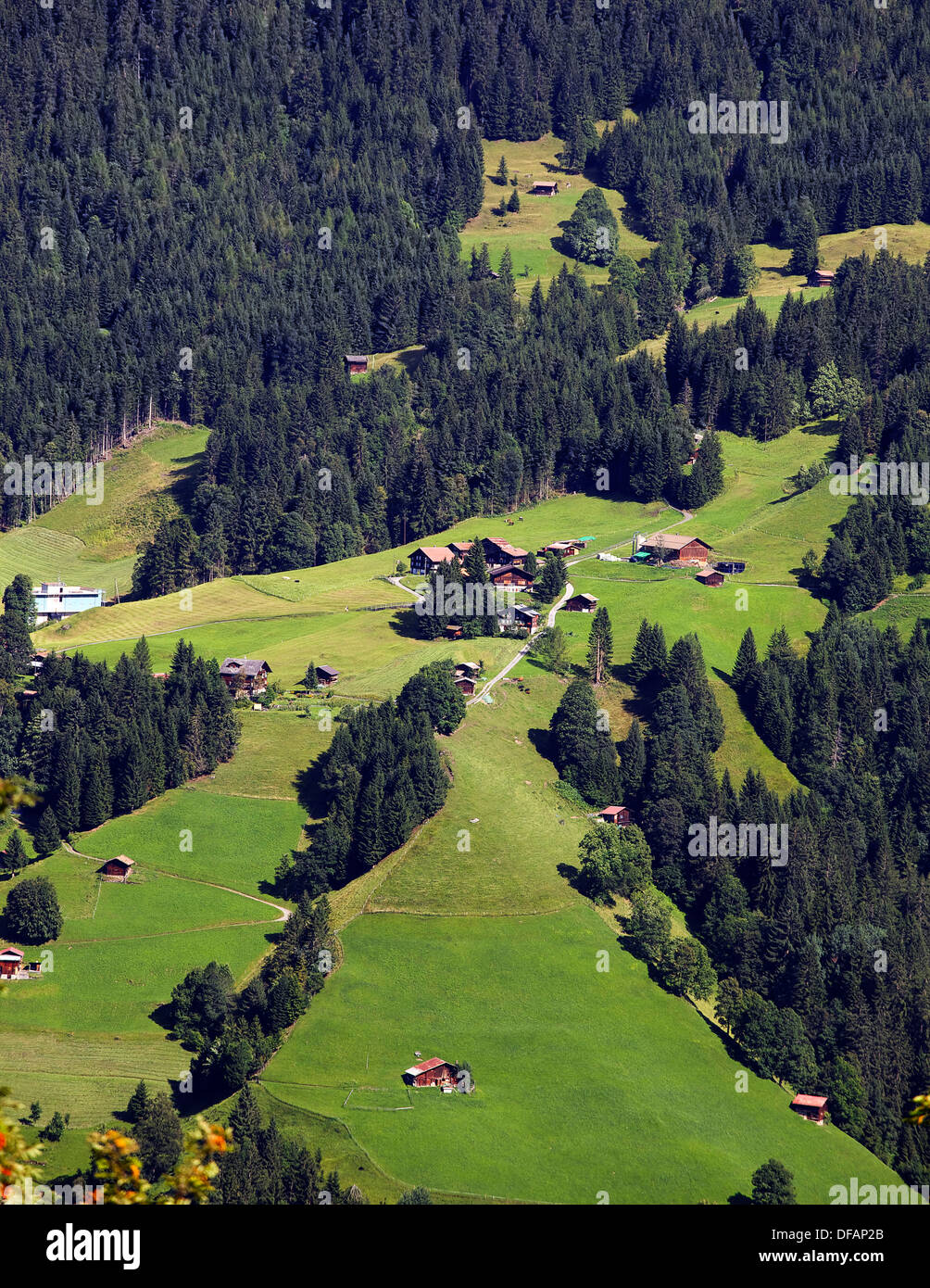 Swiss farms at mountain top view Stock Photo - Alamy