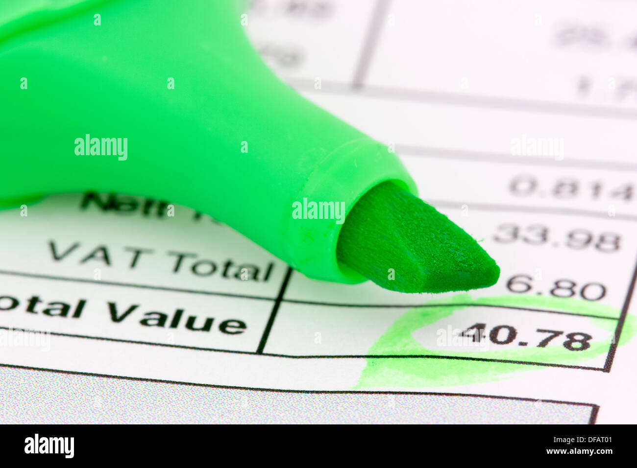 Invoice with balance due, circled in green Stock Photo - Alamy