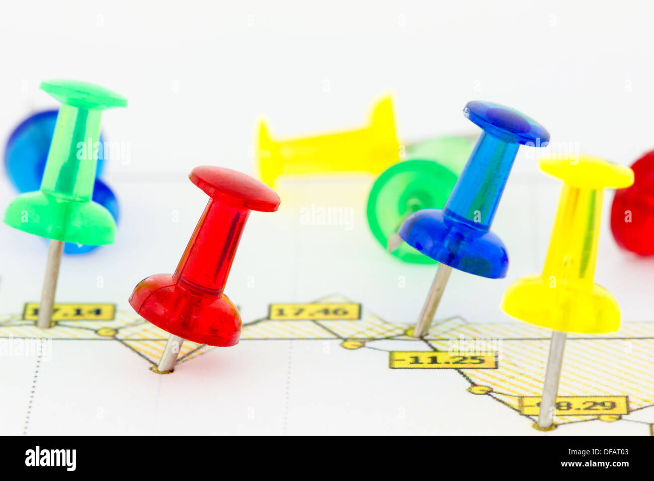 Business growth chart with colorful pins on white background Stock ...