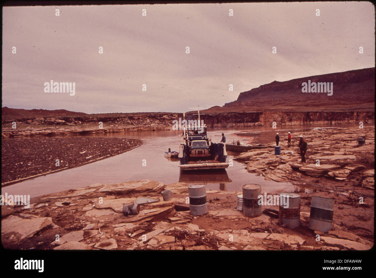 This image shows the site of oil spill clean-up operations at a log ...
