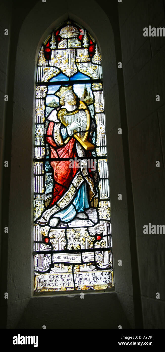 St Tudno's church King David window Great Orme Llandudno Conwy Wales UK ...