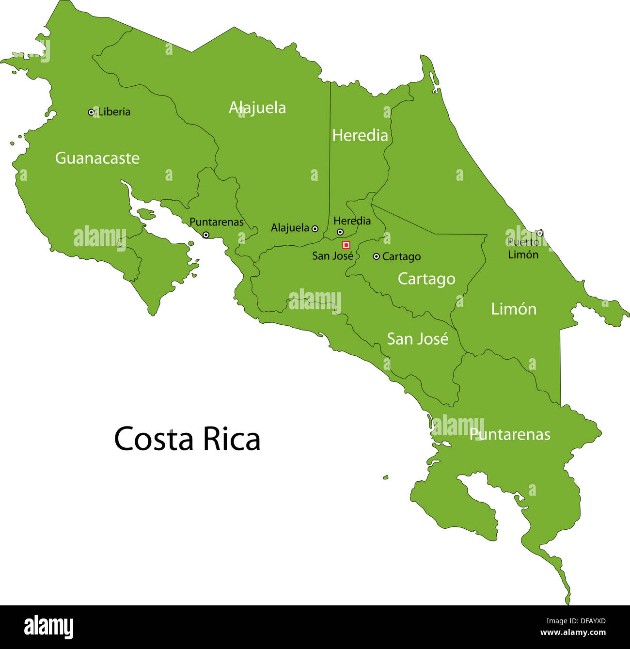 Costa Rica map Stock Photo - Alamy