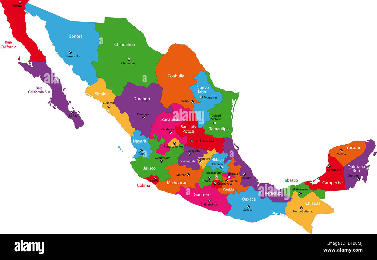 Colorful Mexico map Stock Photo - Alamy
