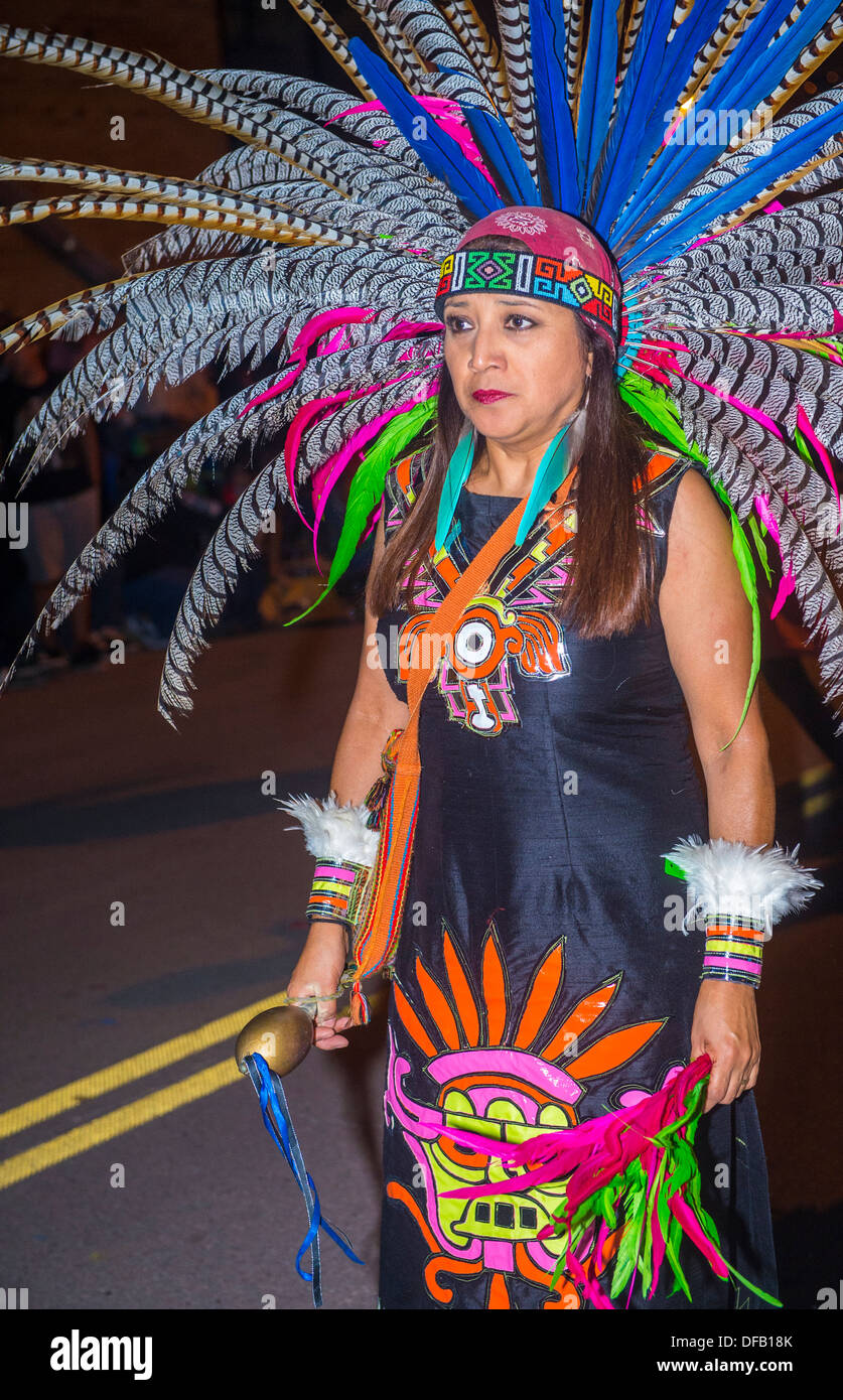 Native American with traditional costume participates at the annual ...