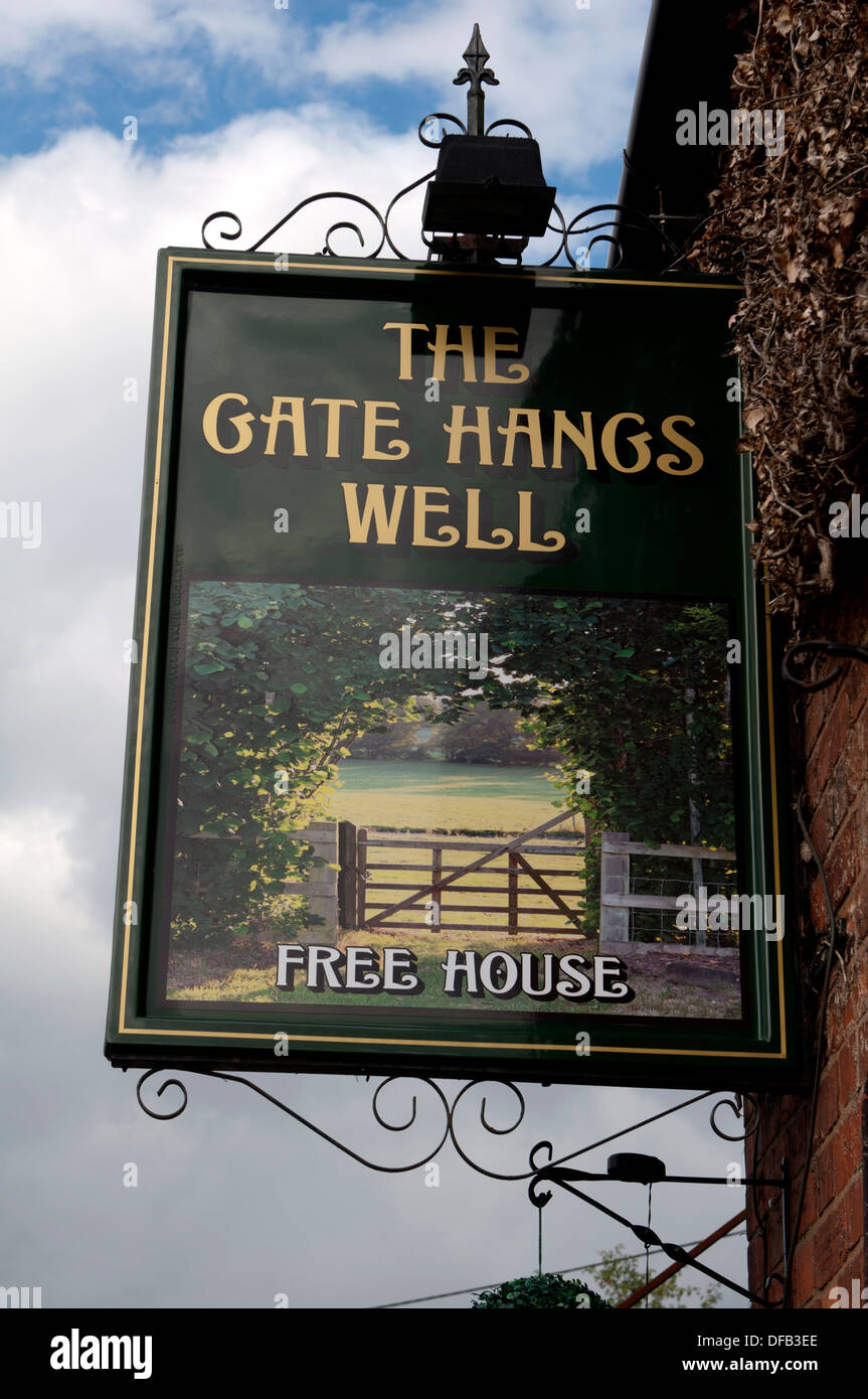 The Gate Hangs Well pub sign, Carlton, Leicestershire, England, UK ...