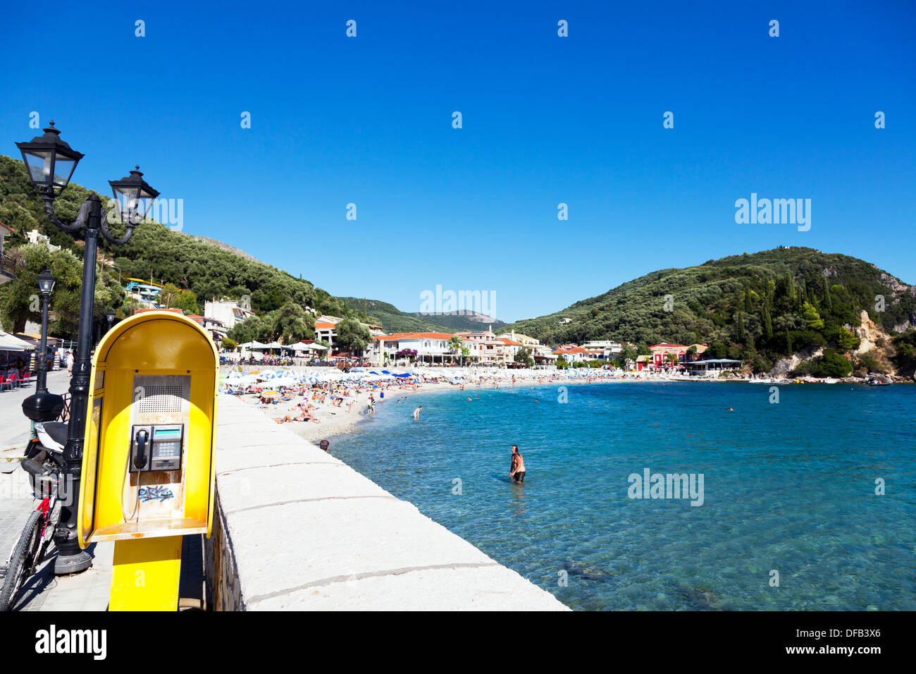Parga town beach Greece Greek telephone box coast coastal communication ...