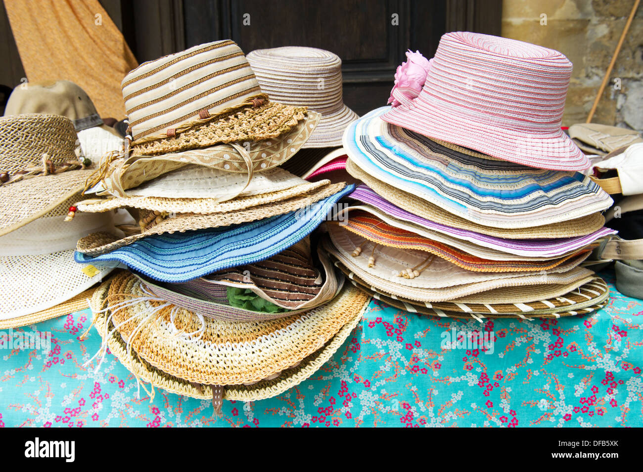 stacked colorful straw summer hats Stock Photo - Alamy