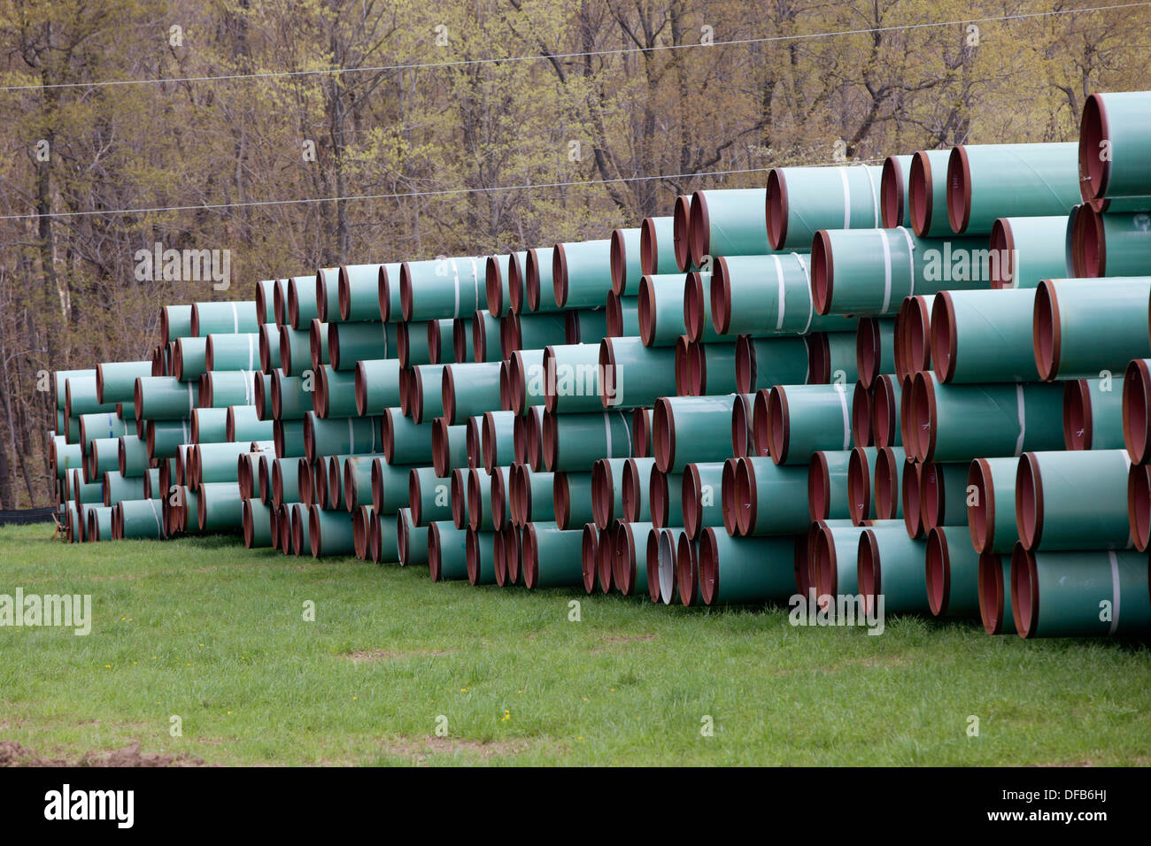 Many stacks of pipes for Tennessee pipeline in Marcellus Shale area ...