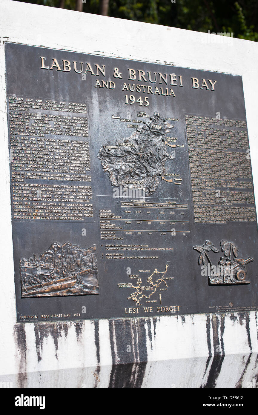Plaque at Surrender Point, Labuan, Borneo Stock Photo - Alamy