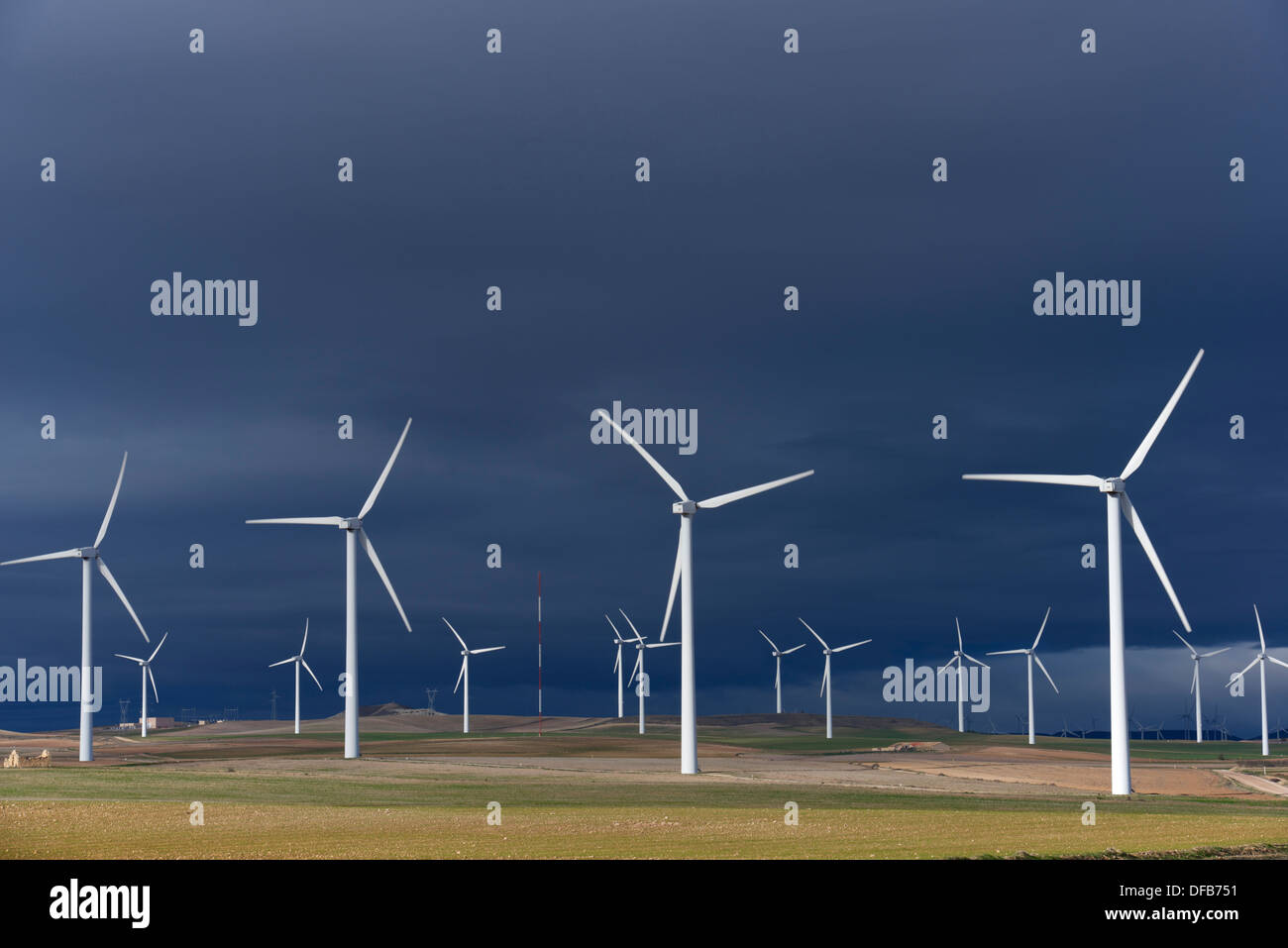 group of windmills for renewable electric energy production Stock Photo ...