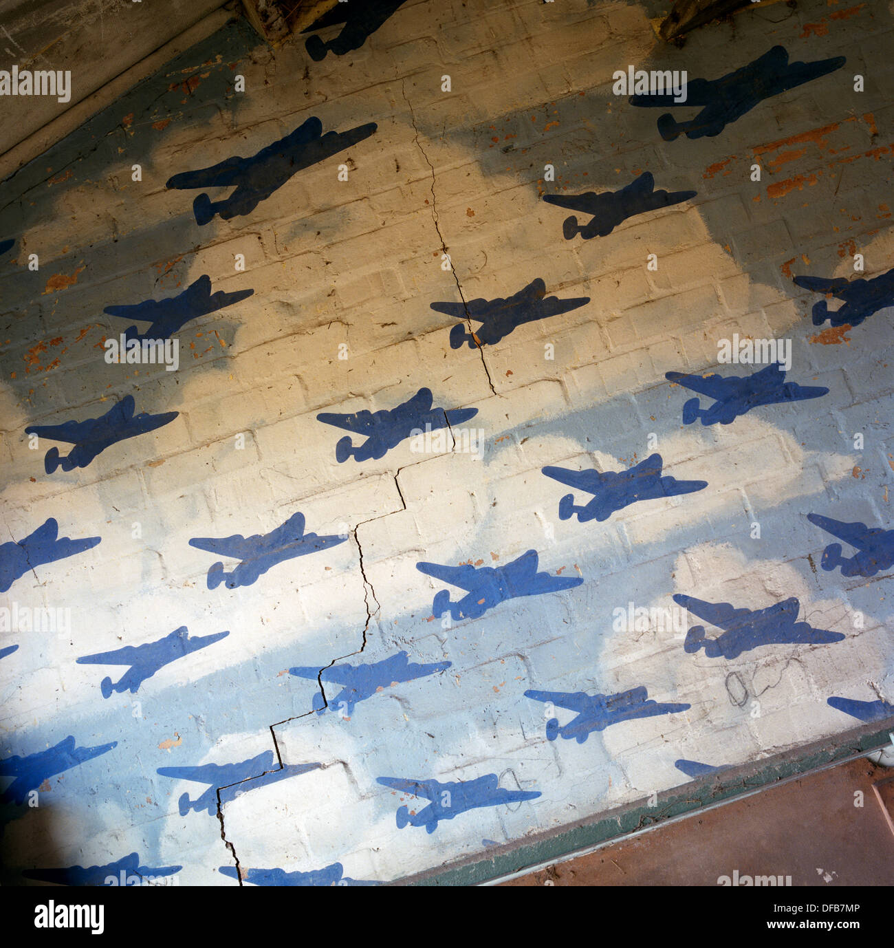 A wall mural of WW2 bombers crossing the sky at the former RAF Hethel ...