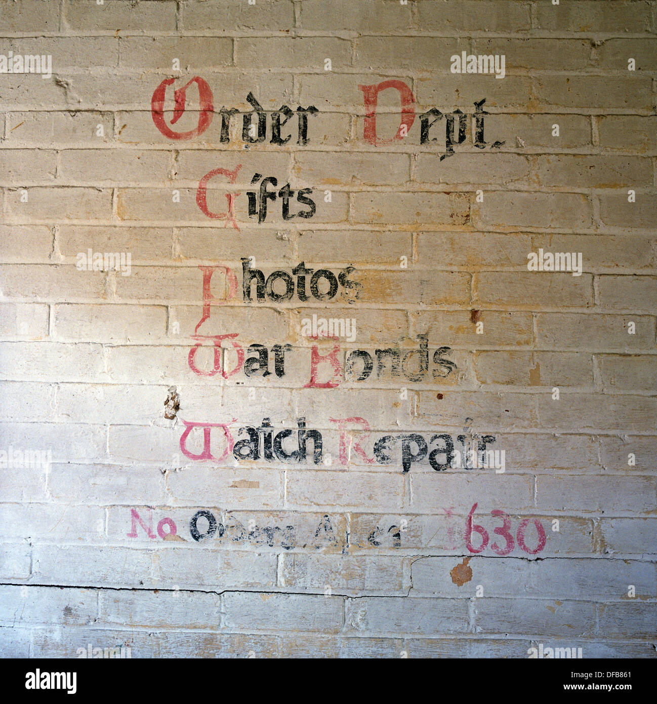 Painted lettering from a staff shop (stores) at the former WW2 Flixton ...