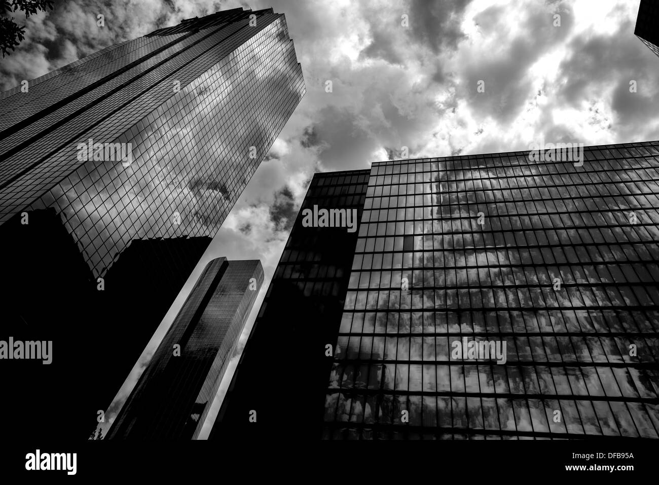 Black and white Houston Texas downtown mirror buildings detail Stock ...