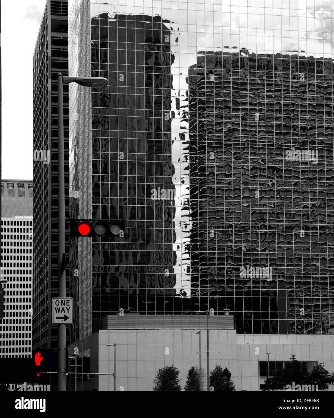 Black and white Houston Texas downtown mirror buildings detail Stock ...