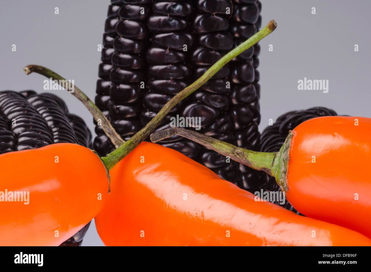 Peruvian yellow pepper ( Capsicum Baccatum ) and the purple corn (Zea ...