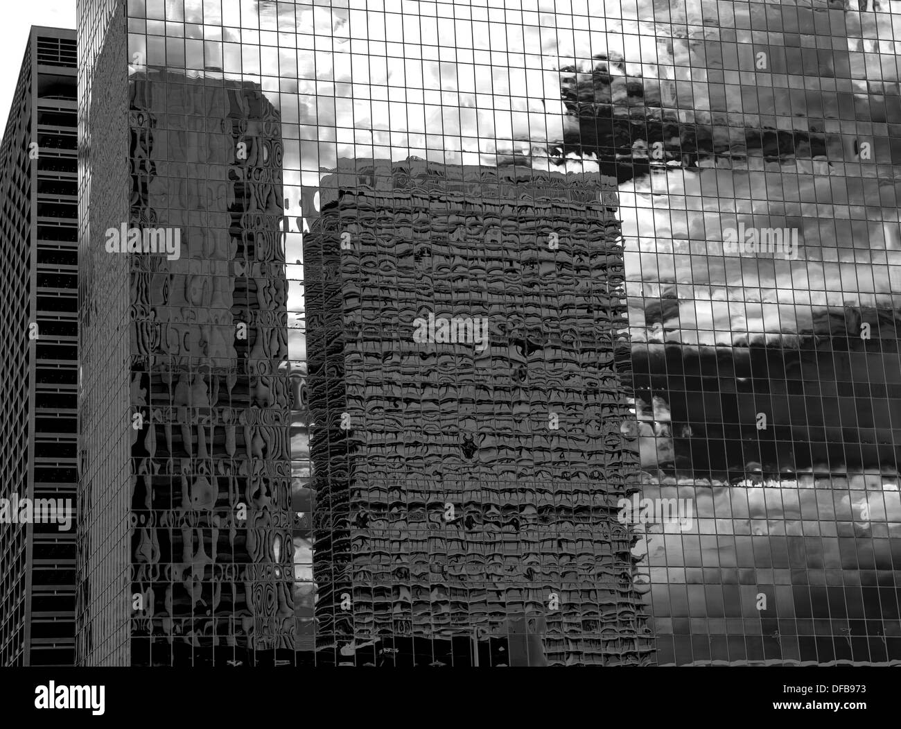 Black and white Houston Texas downtown mirror buildings detail Stock ...