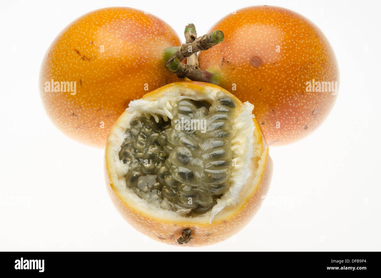 Sweet granadilla or Grenadia (Passiflora ligularis fruit Stock Photo ...