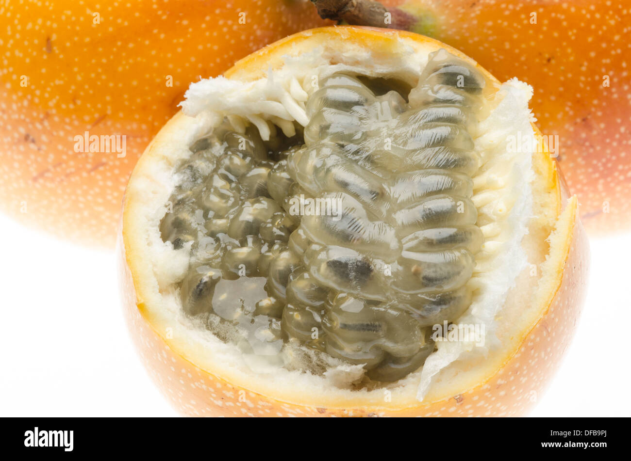 Sweet granadilla or Grenadia (Passiflora ligularis fruit Stock Photo ...