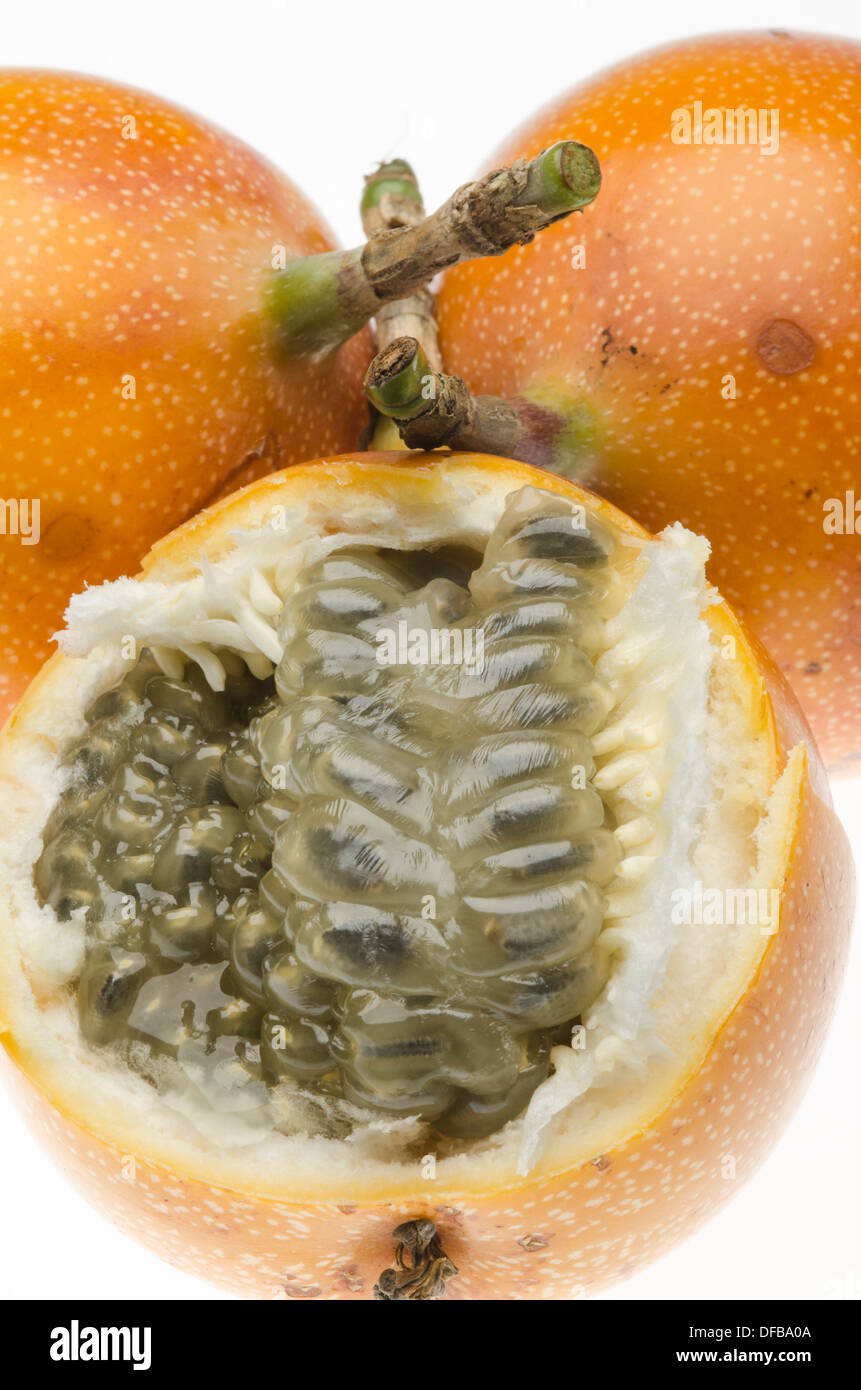 Sweet granadilla or Grenadia (Passiflora ligularis fruit Stock Photo ...