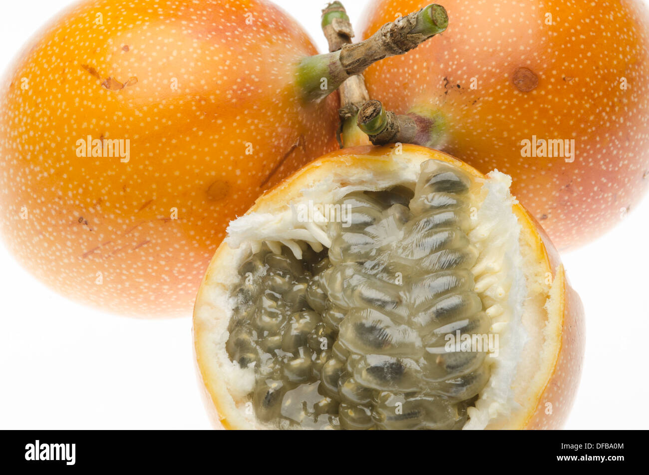 Sweet granadilla or Grenadia (Passiflora ligularis fruit Stock Photo ...