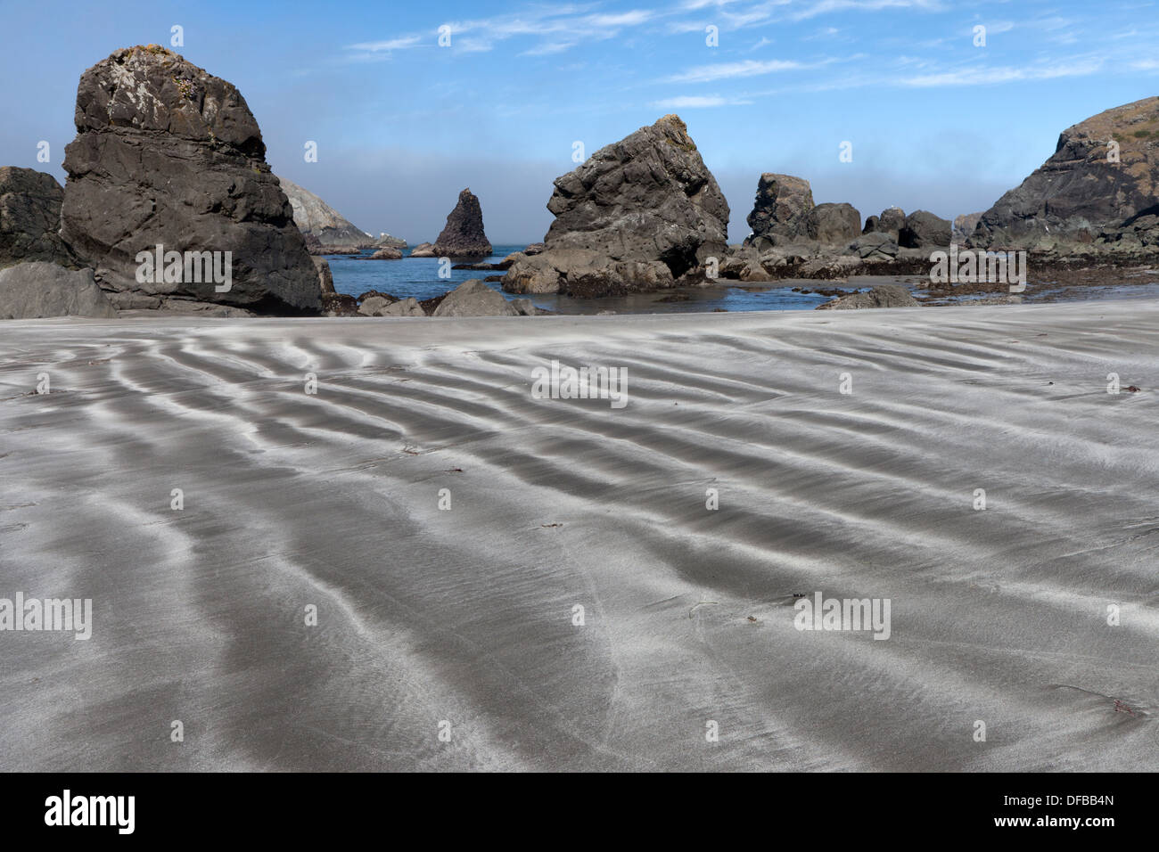 Striations in the sand at Rainbow Rock Beach near Brookings Oregon are ...