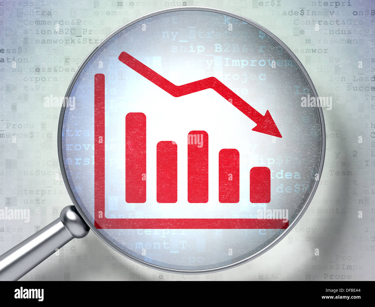 Marketing concept: Decline Graph with optical glass on digital Stock ...