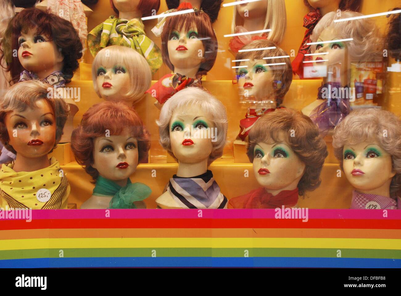 Doll heads in a shop window Stock Photo - Alamy