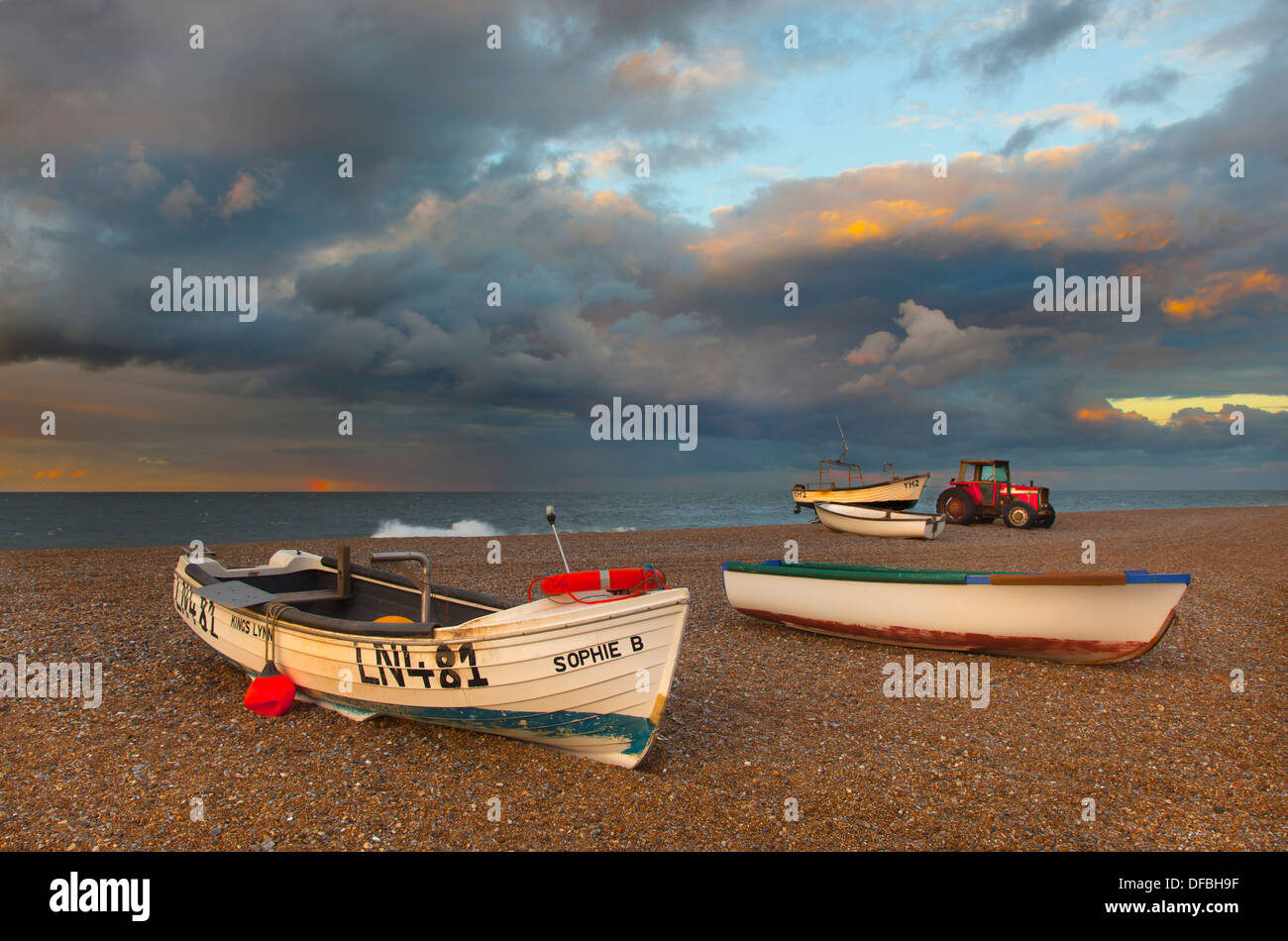 Crab boats on Cley Beach in Winter north Norfolk coast UK Stock Photo ...