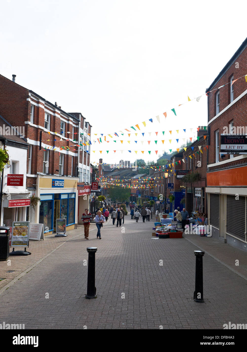View into Bridge Street main shopping street in Congleton Cheshire UK ...