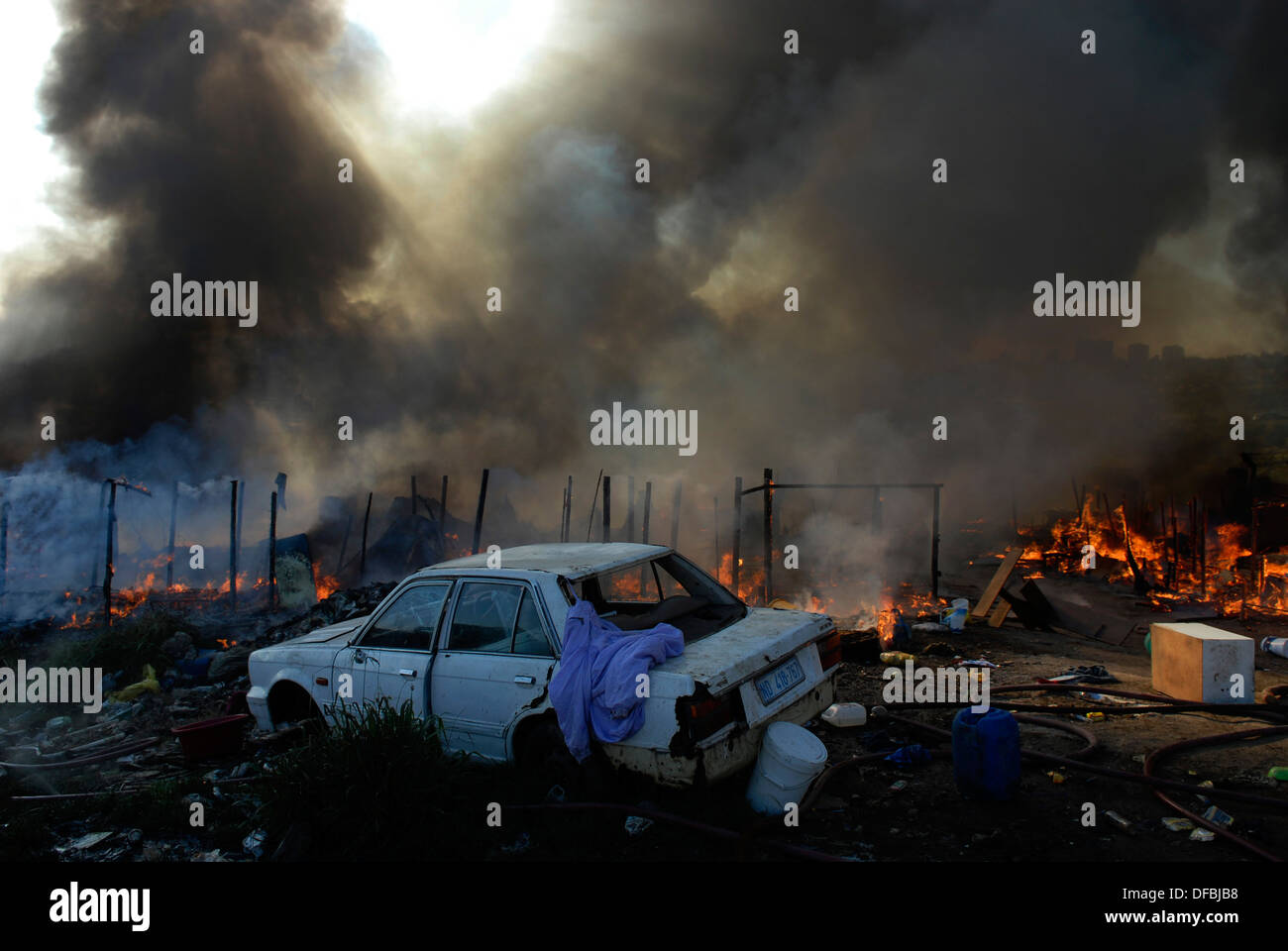 A general view destruction as a shack fire rages out control in Kennedy ...