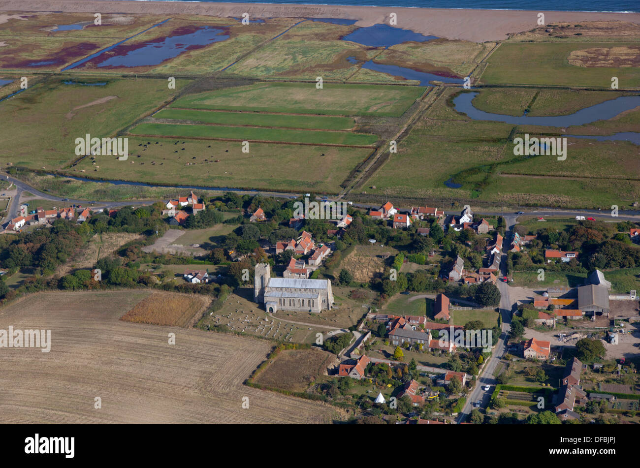 Aerial shot of Salthouse Norfolk & Farmland September Stock Photo - Alamy